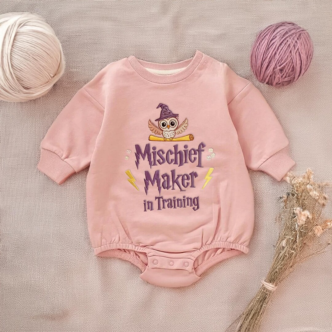 Baby Wizard Embroidered Romper, Mischief Maker in Training, Newborn Baby Bodysuits, Natural Kids ...