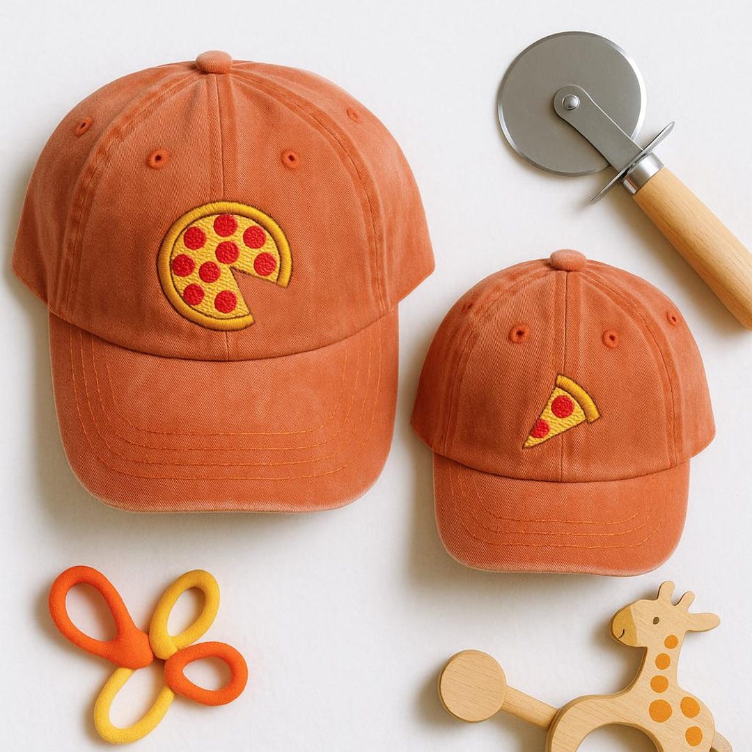 Matching Pizza Hat Set for Parent and Child, Embroidered Pizza Slice ...