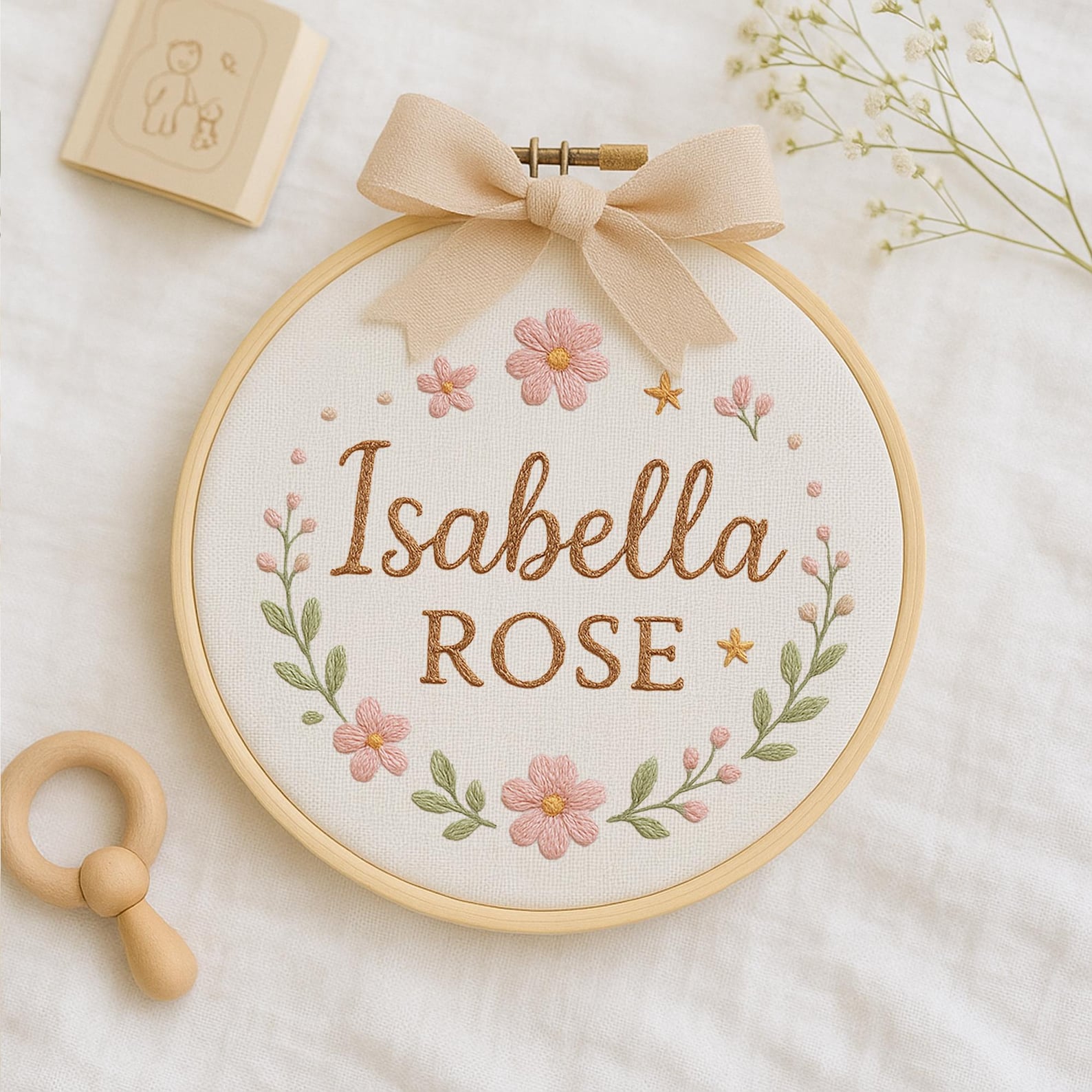 Personalized Floral Embroidered Name Hoop, Custom Baby Girl Nursery ...