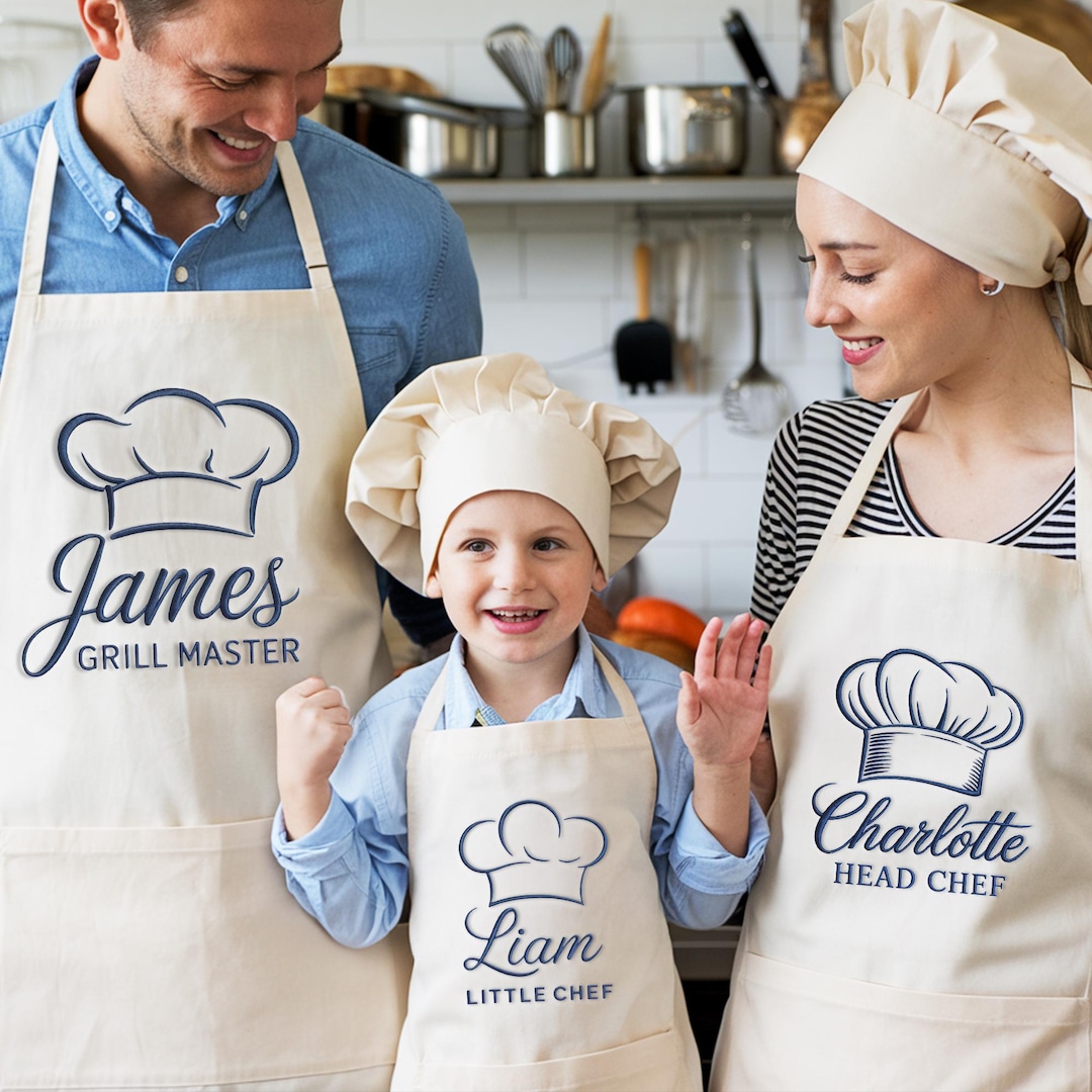 Custom Embroidered Family Aprons, Personalized Matching Aprons for Dad ...