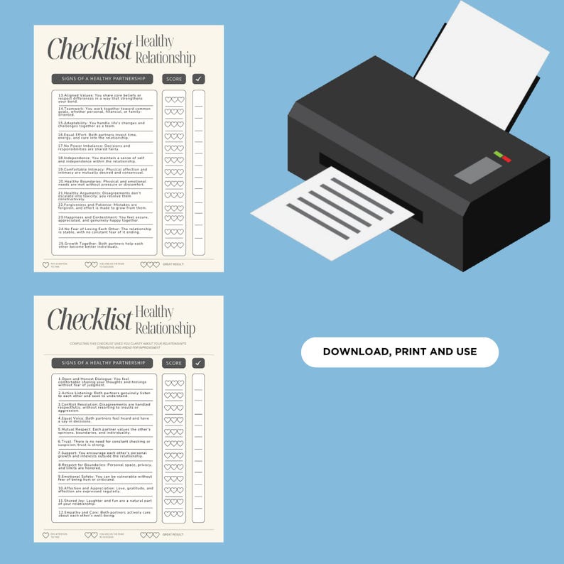 Printable Checklist for Couples - Healthy Relationship - Etsy