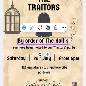 Traitors Party Invitation Template: Editable Canva Design (digital ...