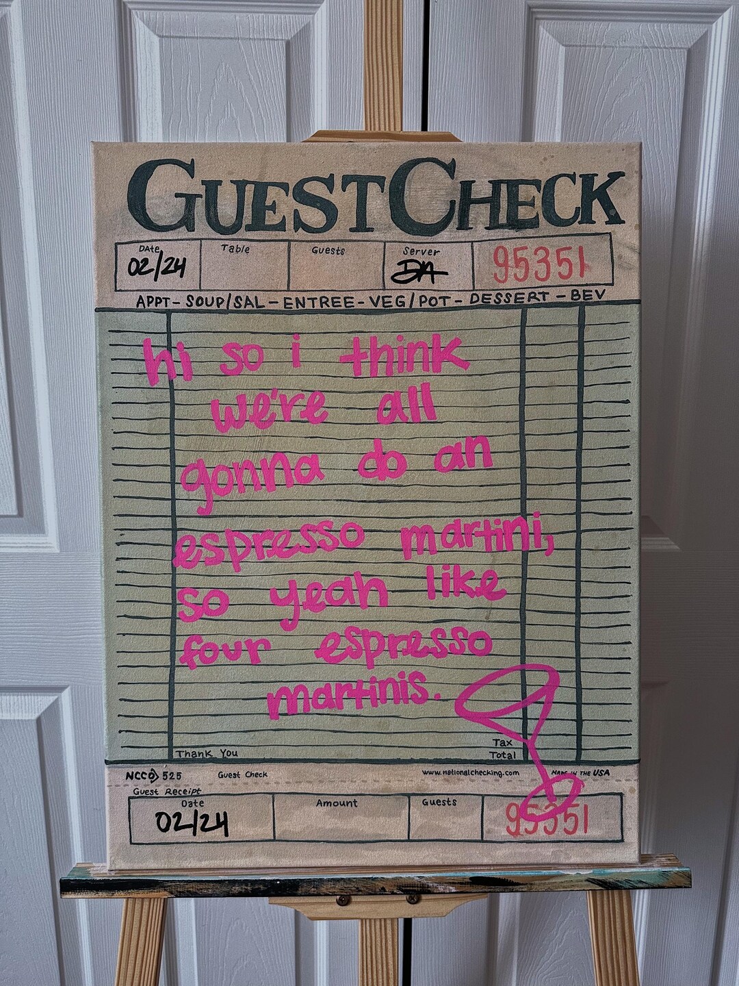 Espresso Martini Guest Check Painting, Handmade, Handpainted, Vintage ...