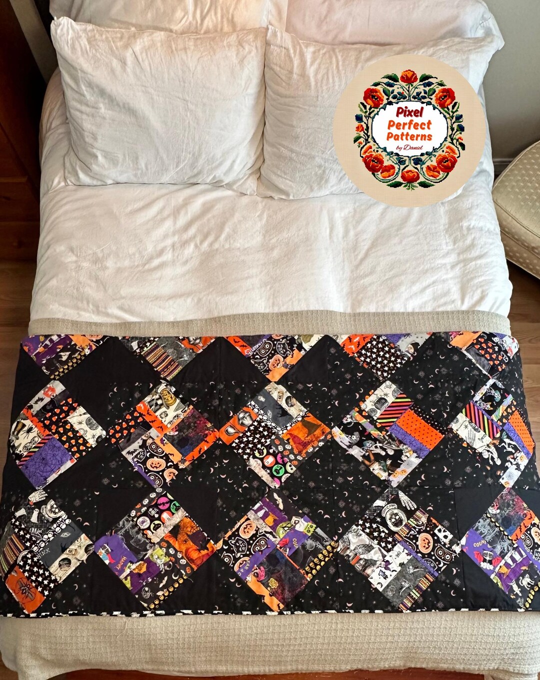 Handmade Halloween Throw Quilt: Scrappy Ghost Print Binding - Etsy