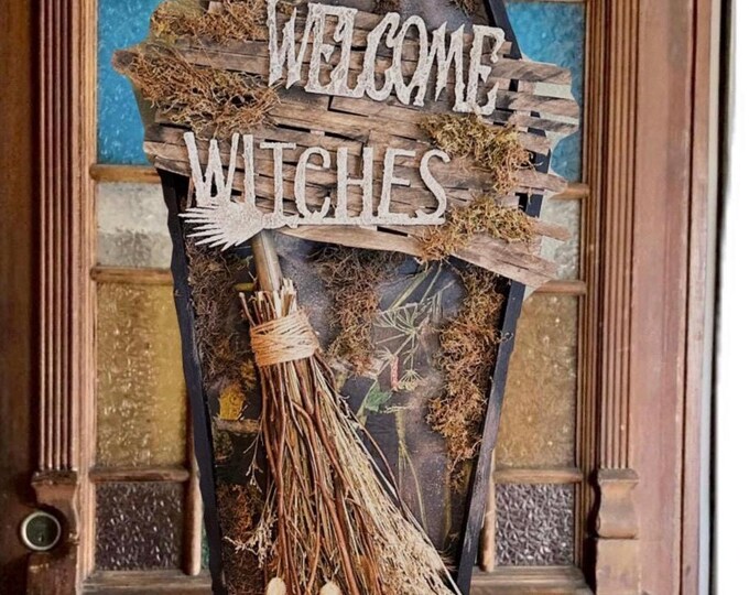 HANDMADE Halloween Door Hanging Wreath ‘welcome Witches’, With Handmade ...