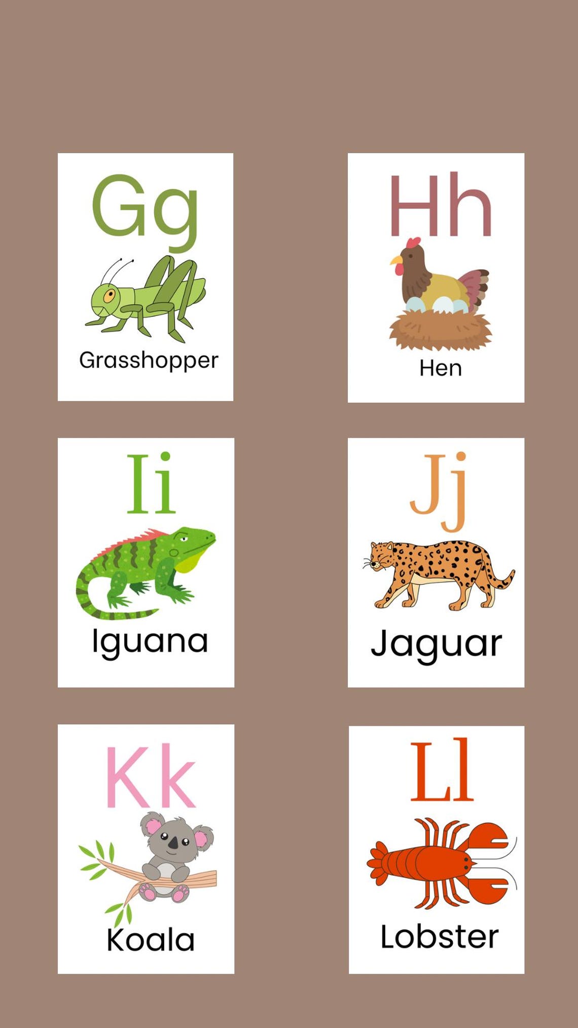 Digital Alphabet Flashcards, Animals Digital Prints, Colorful Alphabet ...