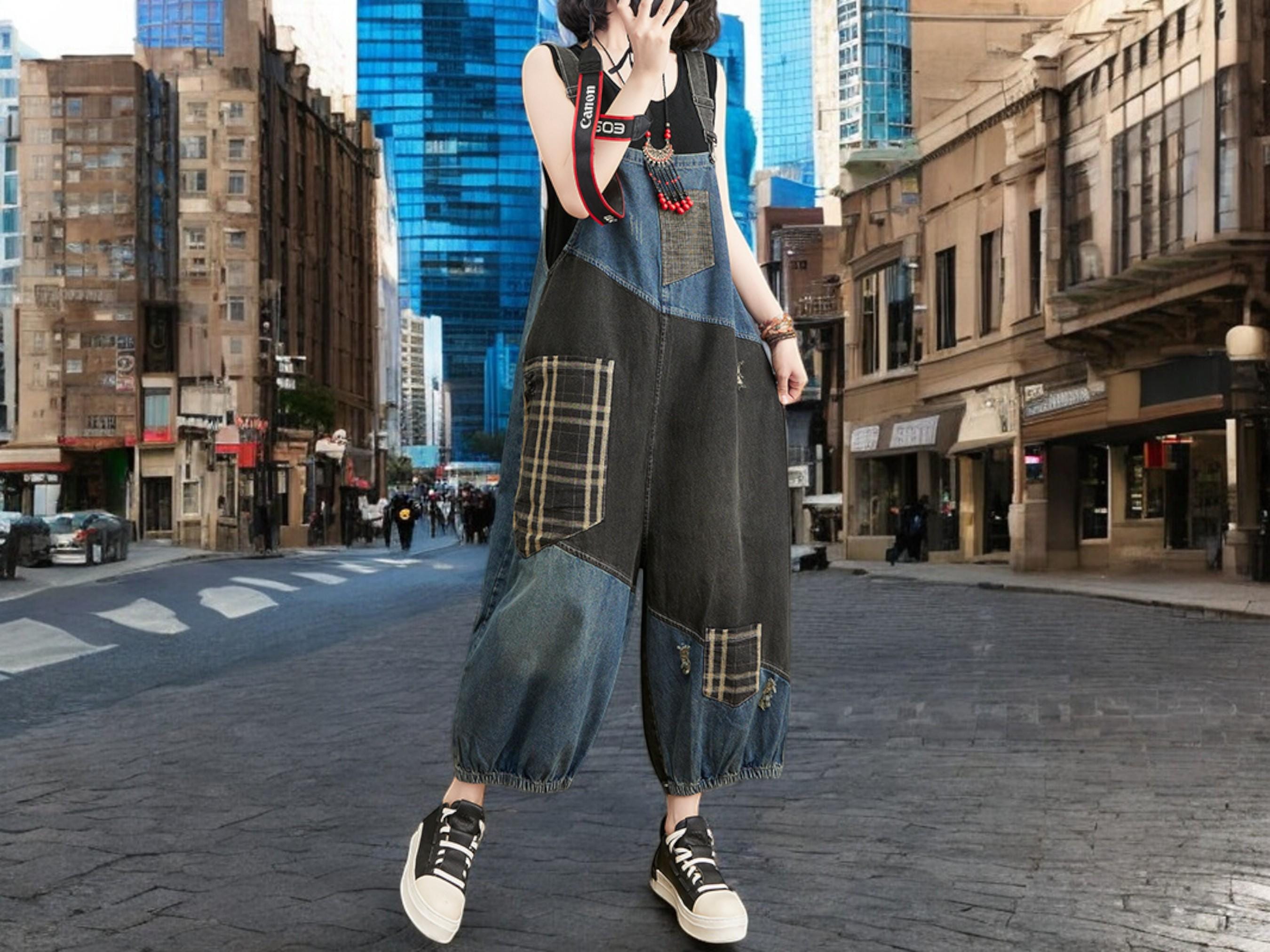 Women's Baggy Overalls Denim Loose Long Jeans Jumpsuit Sleeveless Big ...