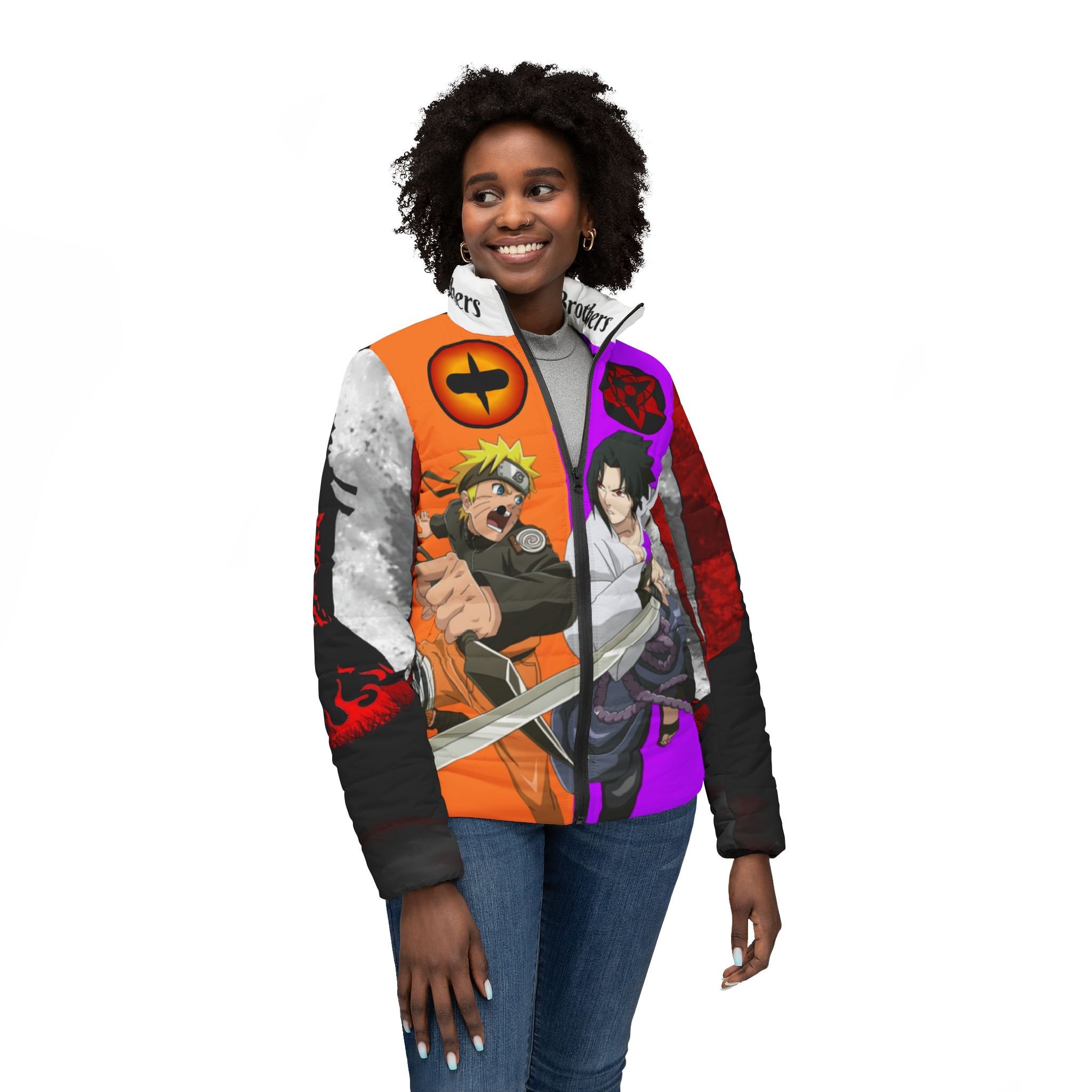Anime Puffer Jacket, Naruto Sasuke Uzimaki Uchiha Friends Rivals ...