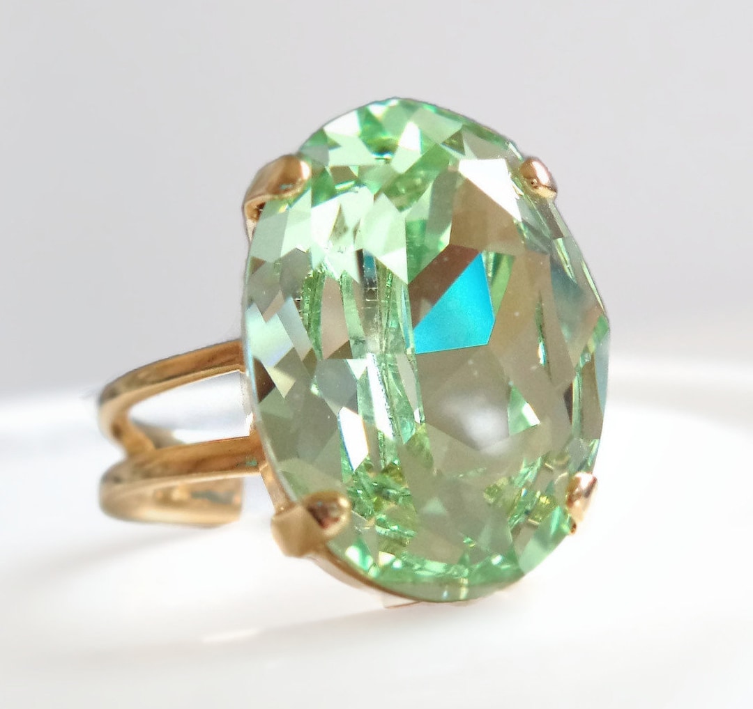 Mint Green Crystal Cocktail Ring - Light Green Crystal - Crystal Ring ...