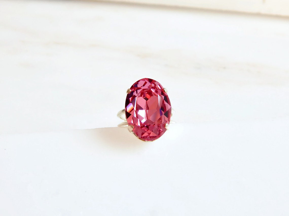 Pink Crystal Oval Ring Crystal Ring Statement Ring - Etsy