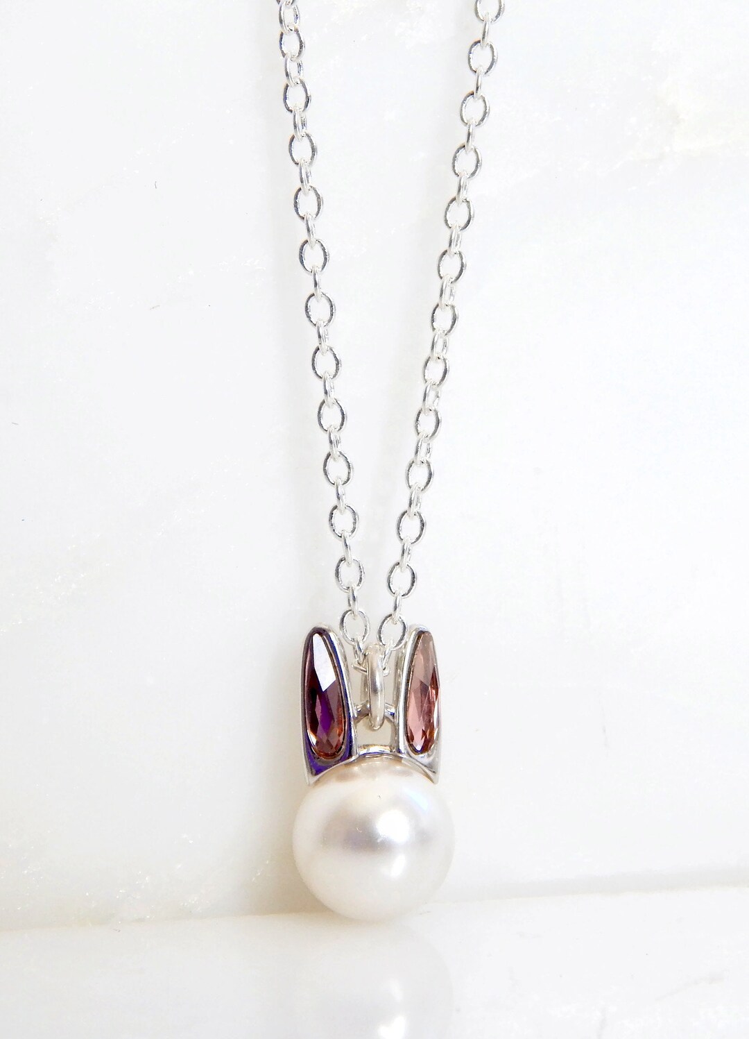 White Pearl Bunny With SWAROVSKI® Crystals - Bunny Necklace - Swarovski ...