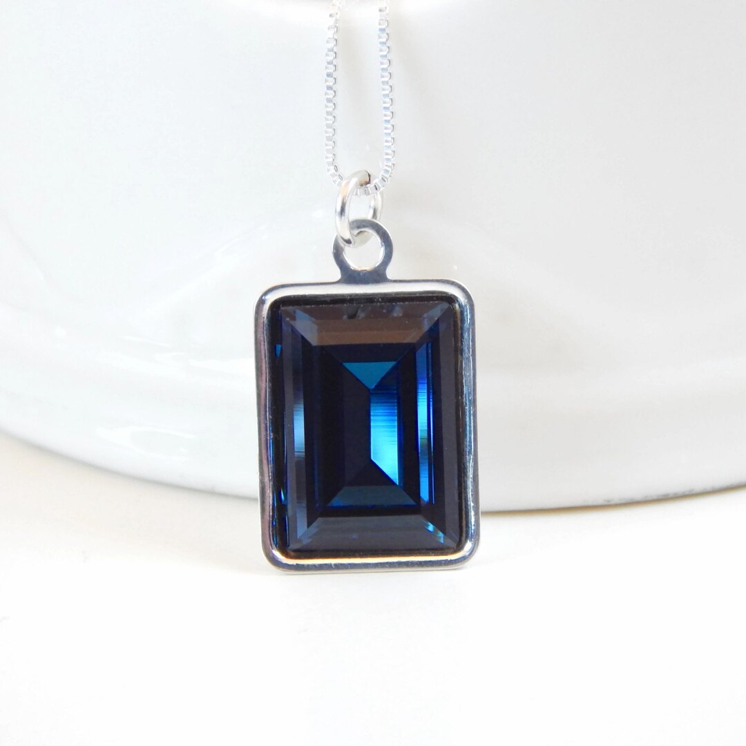 Navy Blue Crystal Necklace - Dark Blue Necklace - Swarovski Crystal ...