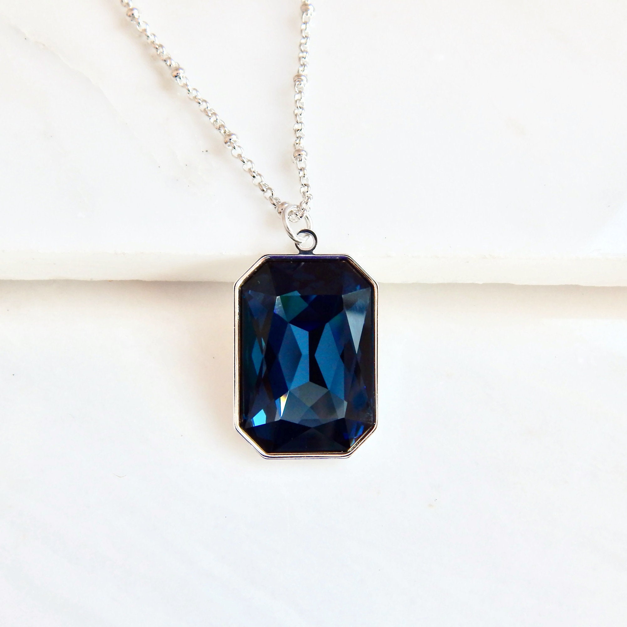 Large Navy Blue Crystal Pendant Sapphire Blue Crystal | Etsy