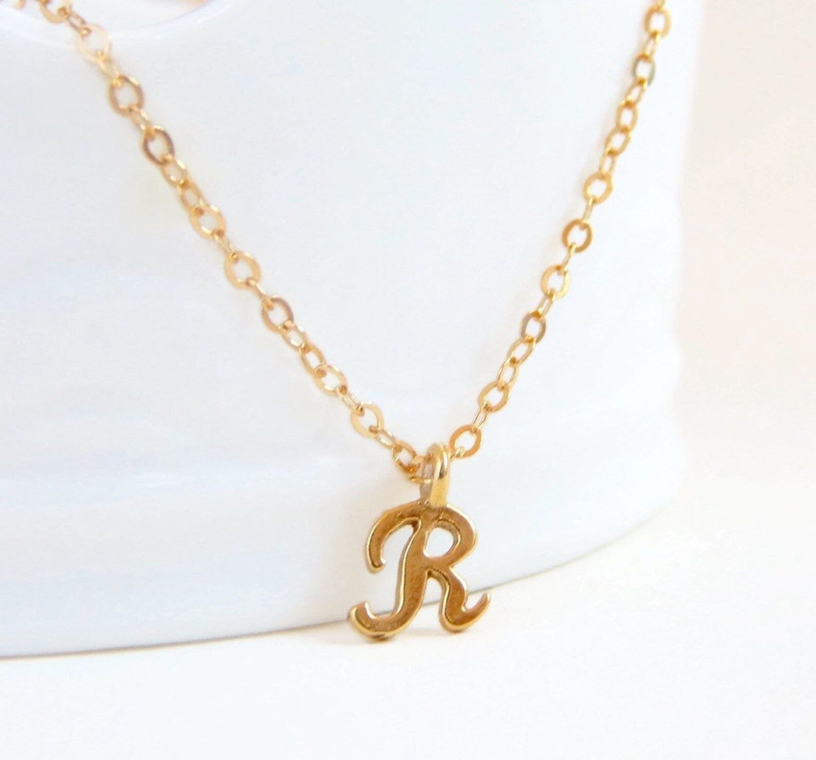 Delicate Initial Necklace in 14K Gold Personalized Charm | Etsy