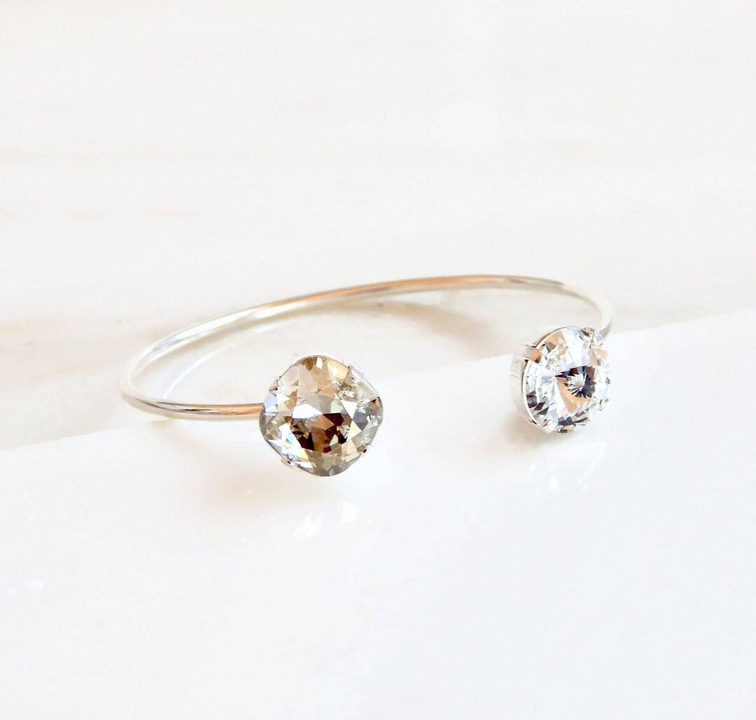 Clear Crystal Silver Open Cuff Bracelet - Silver Open Bangle Bracelet ...
