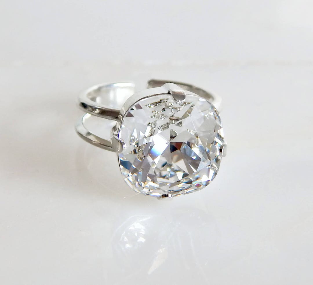 Clear Crystal Ring - Swarovski Crystal - Cushion Cut - Square Crystal ...