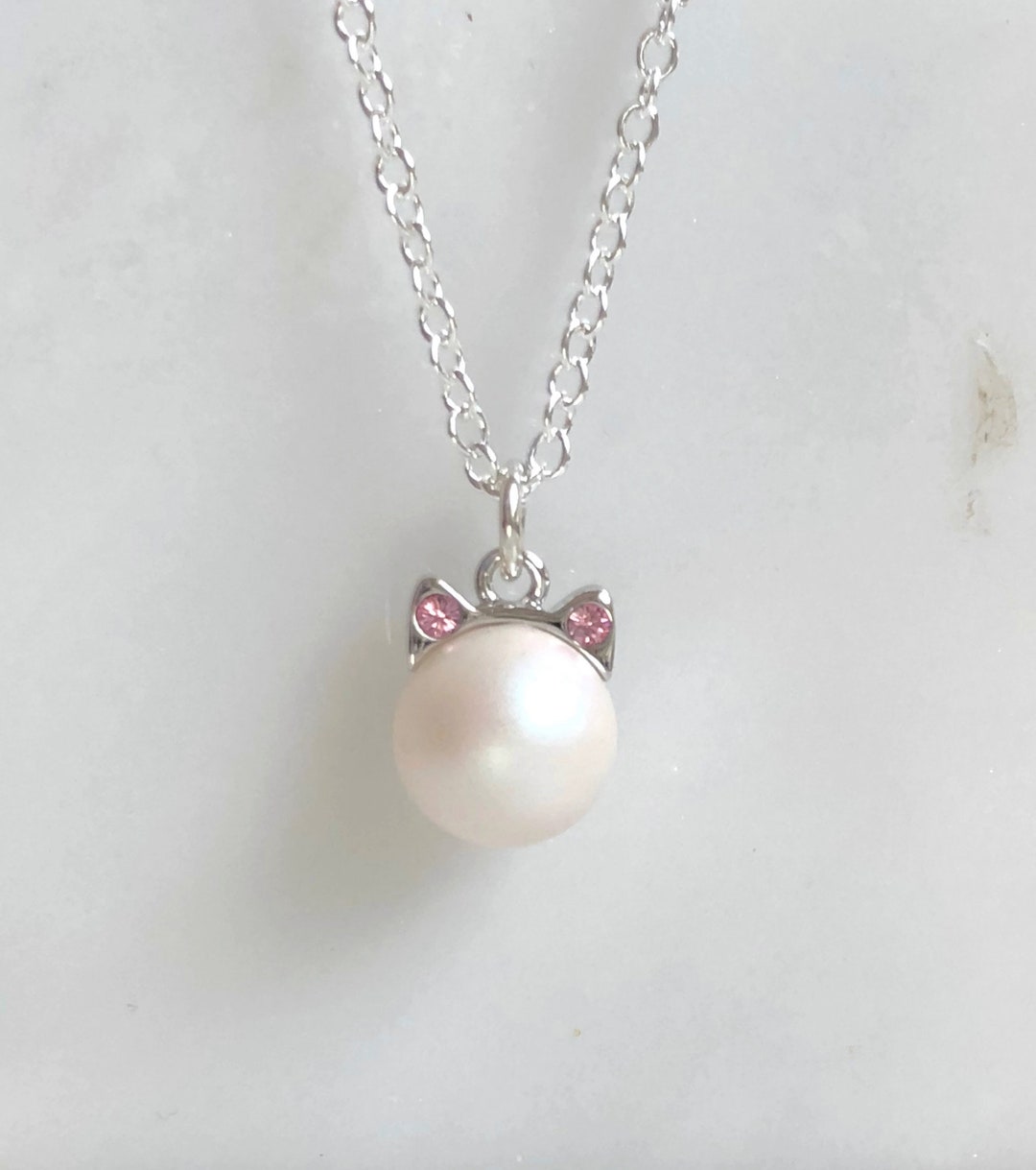 White Pearl Cat Necklace - Cat Charms - Cat Necklace - Pearl Necklace ...