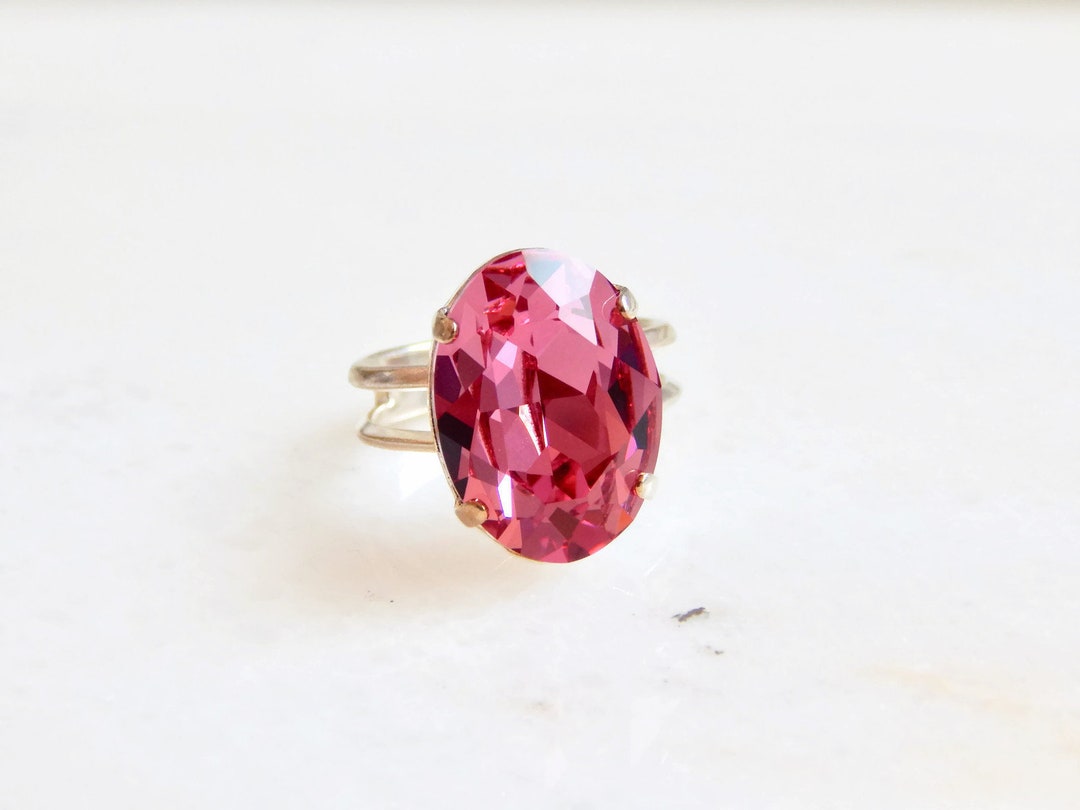 Pink Crystal Oval Ring - Crystal Ring - Statement Ring - Swarovski ...
