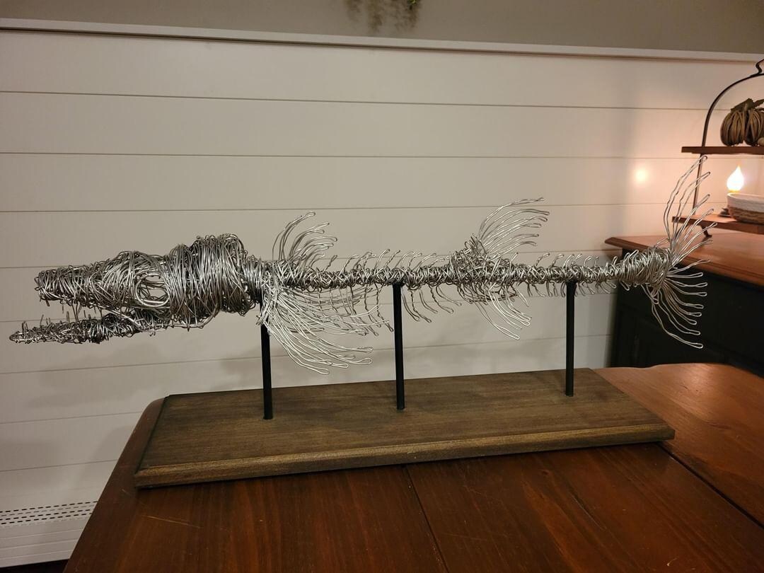 Large Wire Fish Sculpture. Handcrafted Barracuda Metal Wire Skeleton ...
