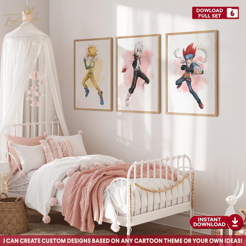 Printable Beyblade Wall Art Set, Beyblade Poster PNG, Anime Kids Room ...