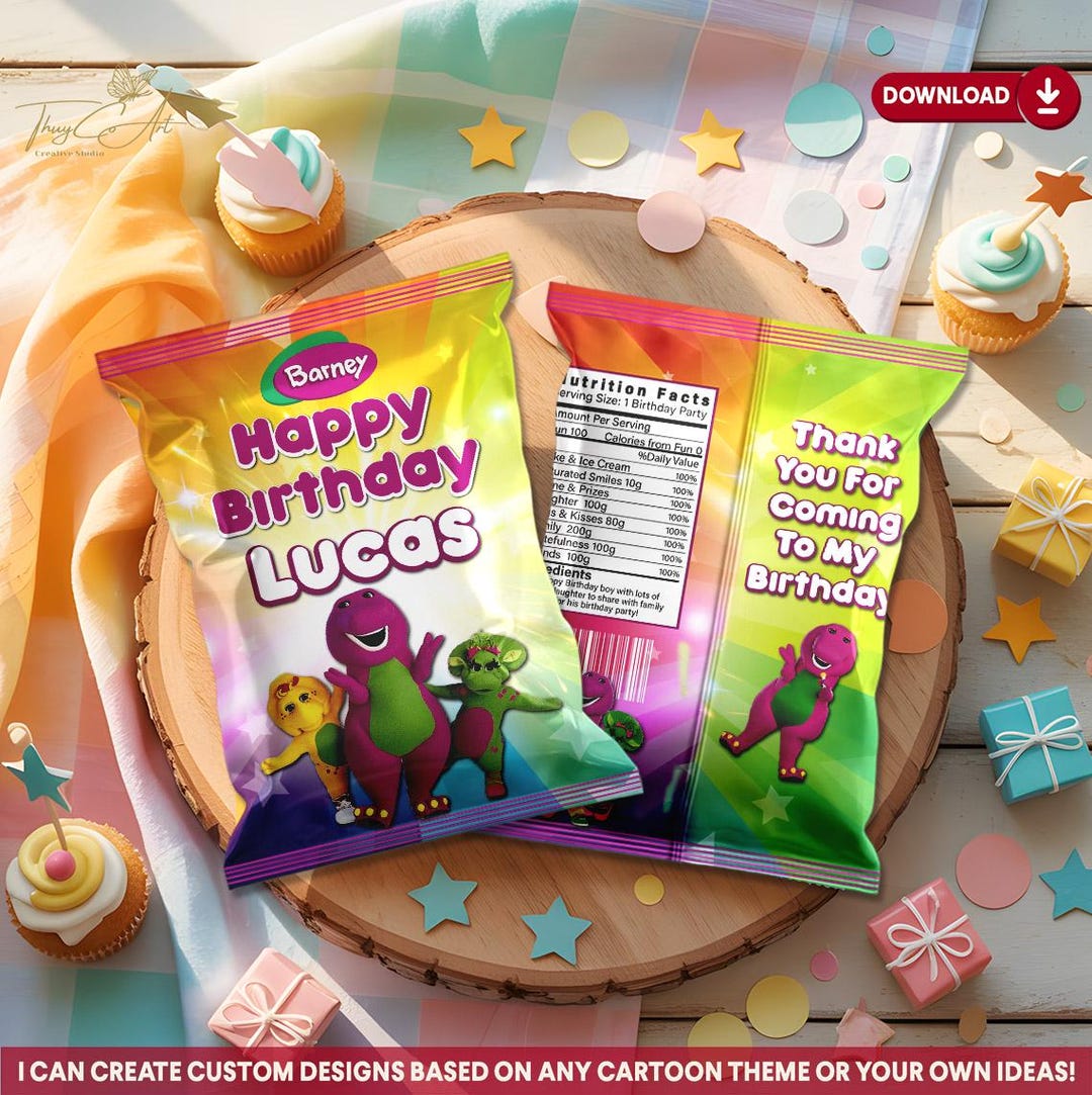 Barney Chip Bag: Kids Birthday Party Favor (digital Download, Printable ...