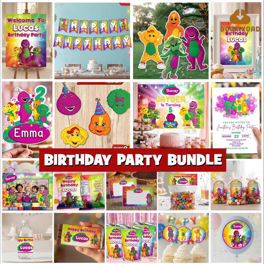 Printable Barney Birthday Party Bundle: Custom Purple Dinosaur Decor ...