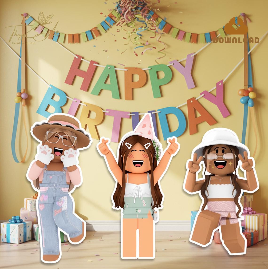 Roblox Girl Party Cutouts, Video Game Birthday Decorations (digital ...