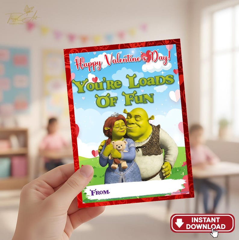 Shrek Valentine Cards Set, Kids Printable Valentines (instant Download ...