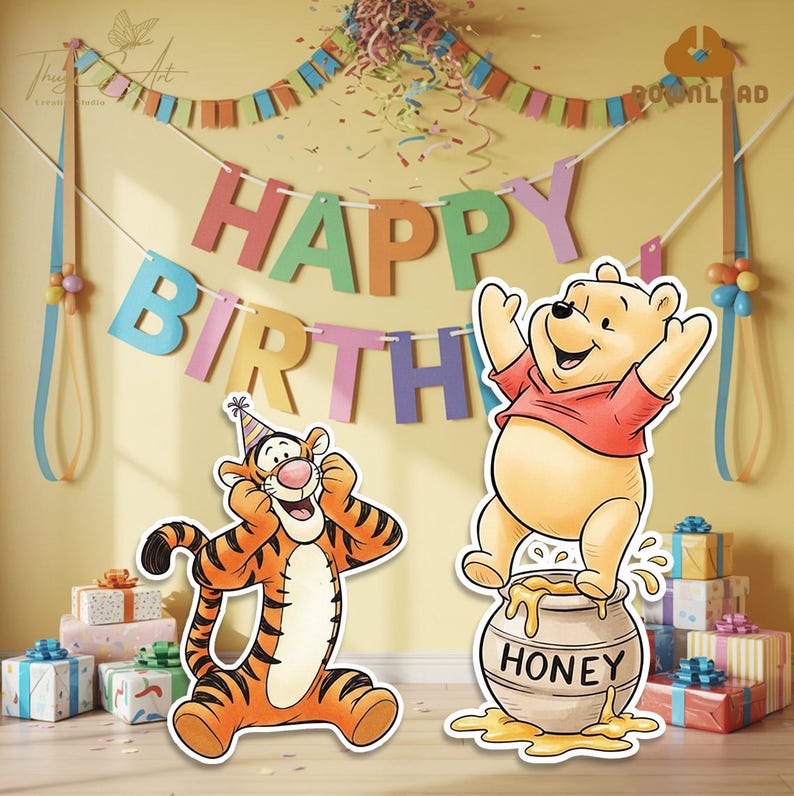 Winnie the Pooh Party Cutouts: Kids Birthday Decoration (digital ...