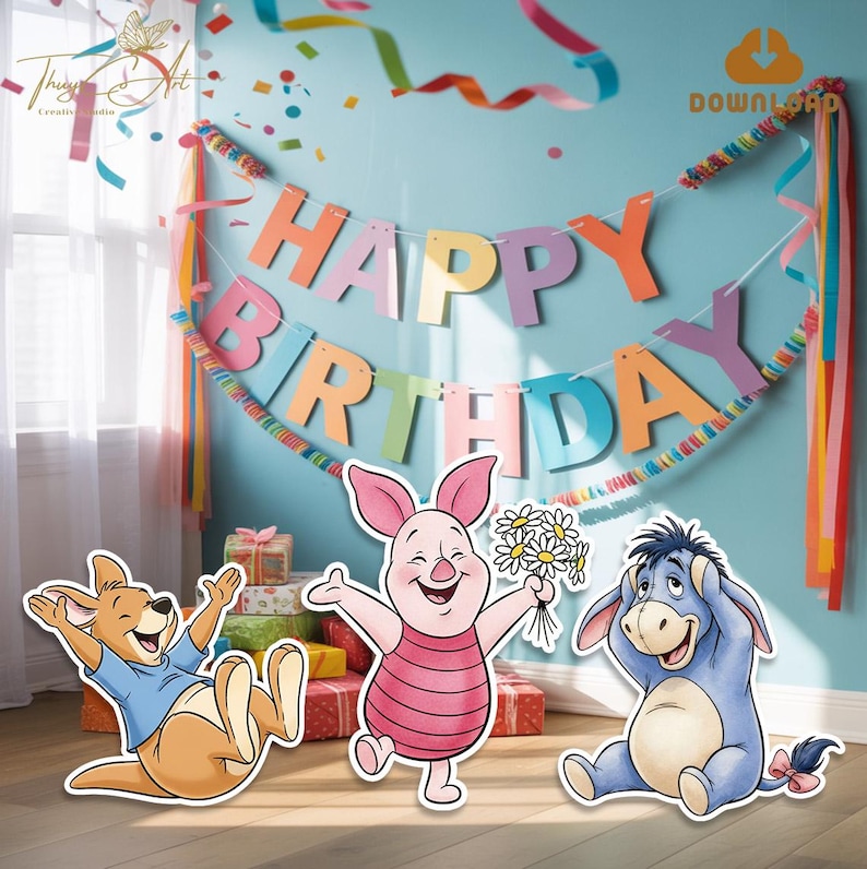 Winnie the Pooh Party Cutouts: Kids Birthday Decoration (digital ...