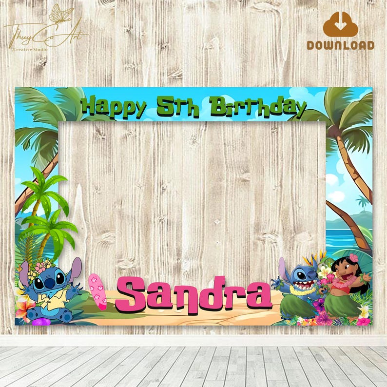 Printable Lilo & Stitch Birthday Photo Booth Frame (digital Download ...