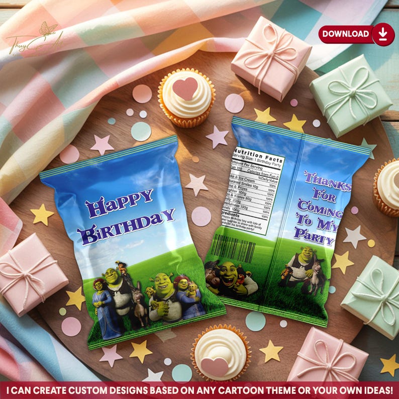 Shrek Birthday Party Favors Bundle: Cake Topper, Labels (digital ...