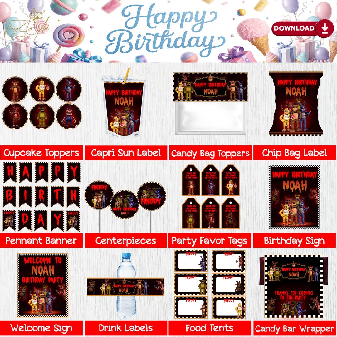 Decoraciones para fiesta de cumpleaños de Five Nights at Freddy's ...