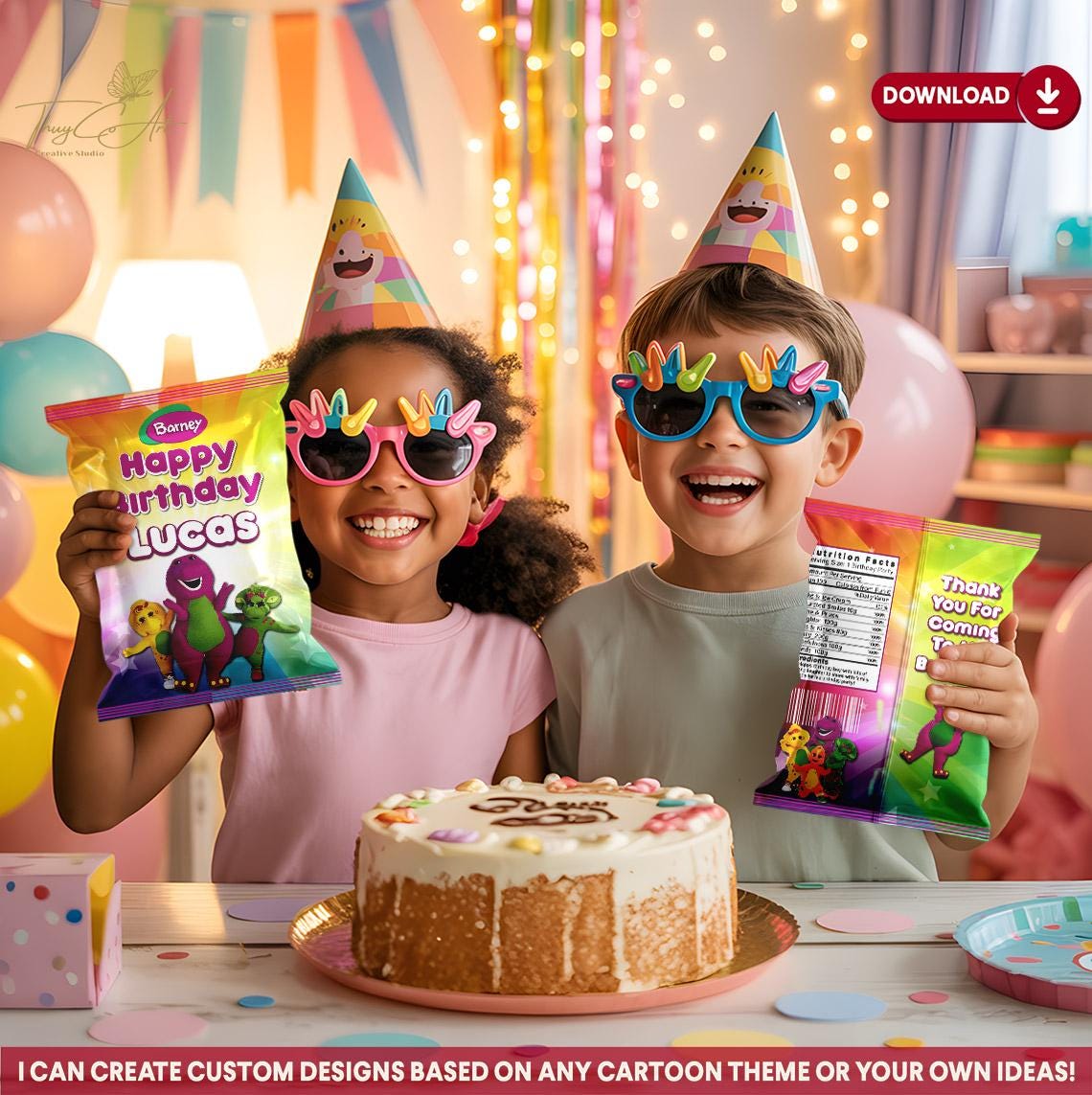 Barney Chip Bag: Kids Birthday Party Favor (digital Download, Printable ...