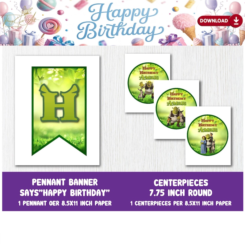 Personalized Shrek Birthday Party Decor Bundle (digital Download) - Etsy