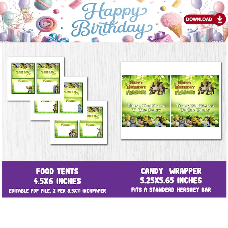 Personalized Shrek Birthday Party Decor Bundle (digital Download) - Etsy