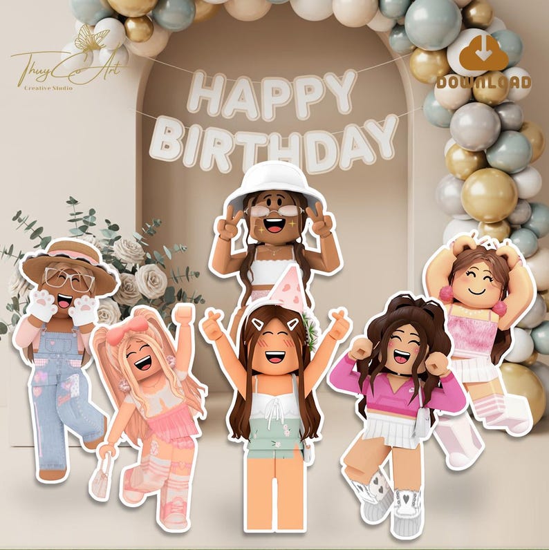 Roblox Girl Party Cutouts, Video Game Birthday Decorations (digital ...