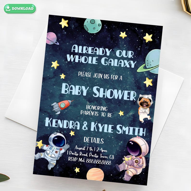 Astronaut Baby Shower Invitation: Moon & Planets Theme (digital ...