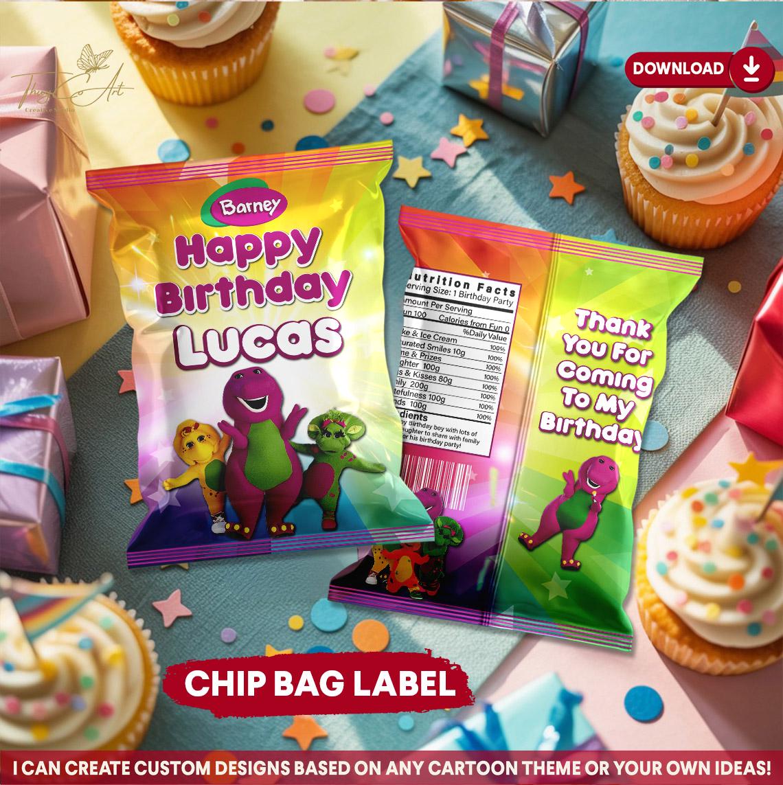 Barney Chip Bag: Kids Birthday Party Favor (digital Download, Printable ...