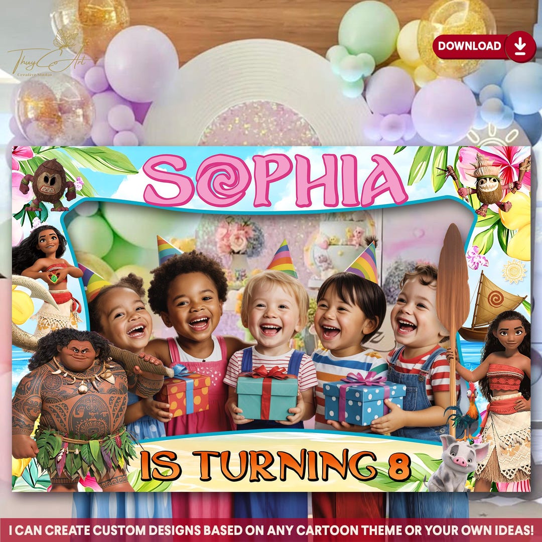 Personalized Moana Photo Booth Frame: Tropical Birthday Party Decor ...