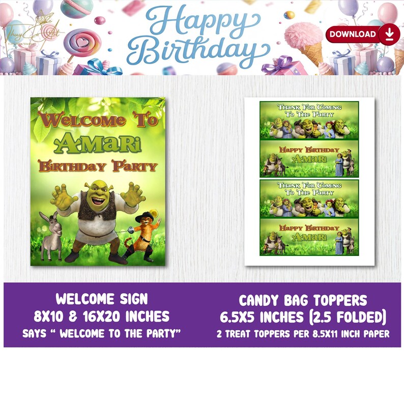 Personalized Shrek Birthday Party Decor Bundle (digital Download) - Etsy