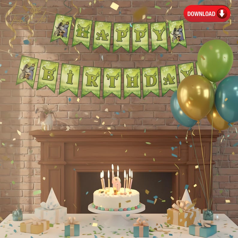 Printable Shrek Birthday Banner: Banner Party Decor INSTANT DOWNLOAD - Etsy