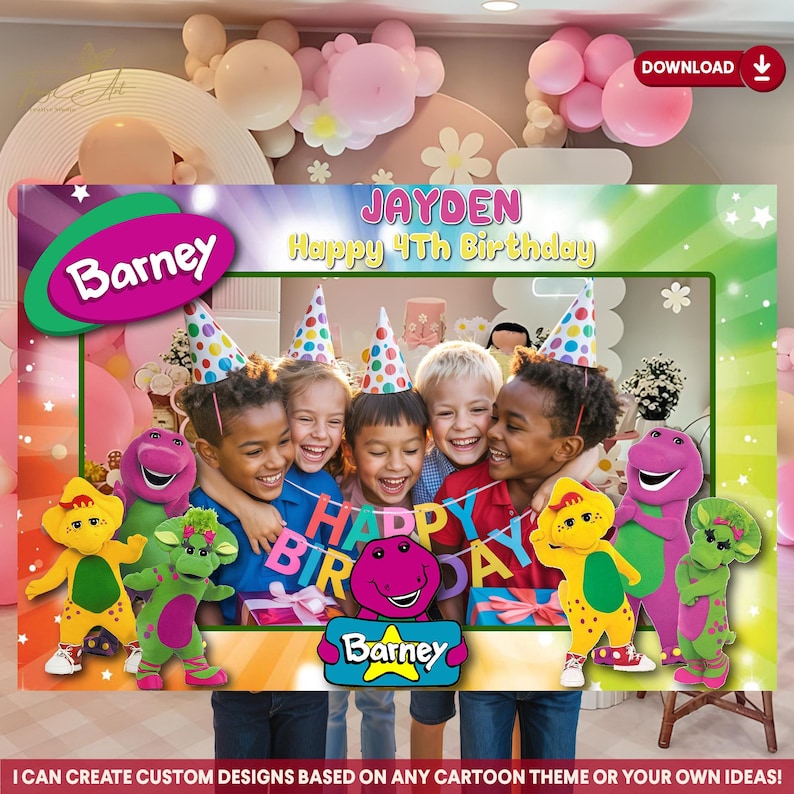 Barney Birthday Photo Booth Frame: Purple Dinosaur Party (digital ...