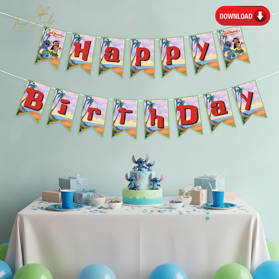 Lilo & Stitch Birthday Banner: Party Decor (PDF) - Etsy