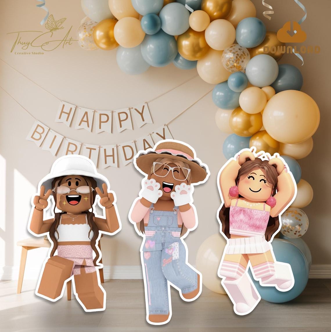 Roblox Girl Party Cutouts, Video Game Birthday Decorations (digital ...