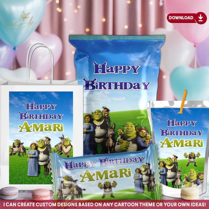 Shrek Birthday Party Favors Bundle: Cake Topper, Labels (digital ...
