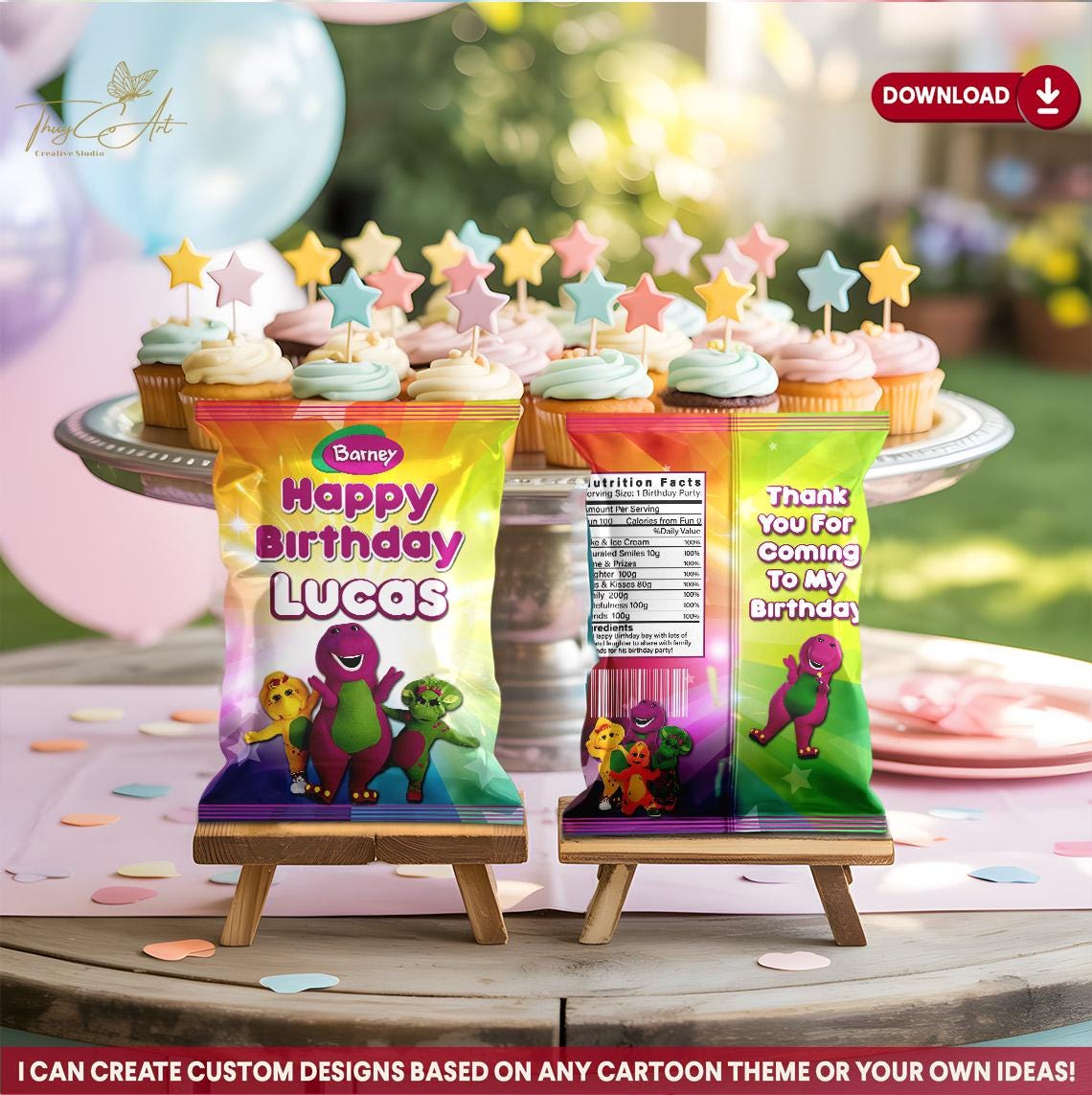 Barney Chip Bag: Kids Birthday Party Favor (digital Download, Printable ...