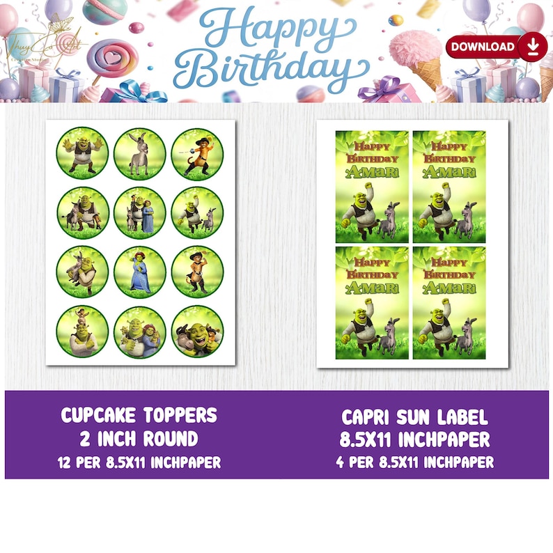 Personalized Shrek Birthday Party Decor Bundle (digital Download) - Etsy