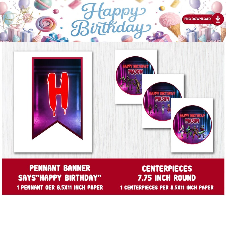 FNAF Birthday Party Decorations, Security Breach Printable, Gamer ...