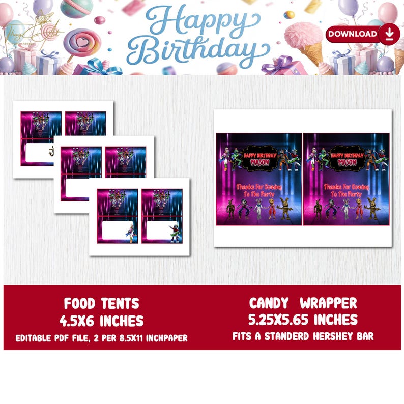 FNAF Birthday Party Decorations, Security Breach Printable, Gamer ...